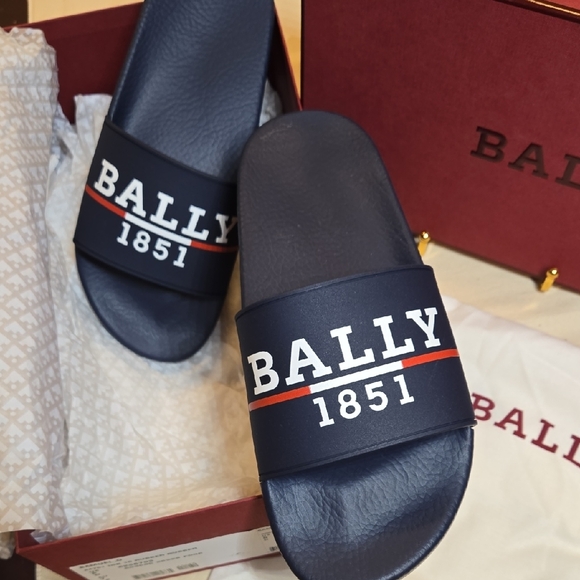 Bally | Shoes | Bally Dark Blue Mens Logo Slides | Poshmark